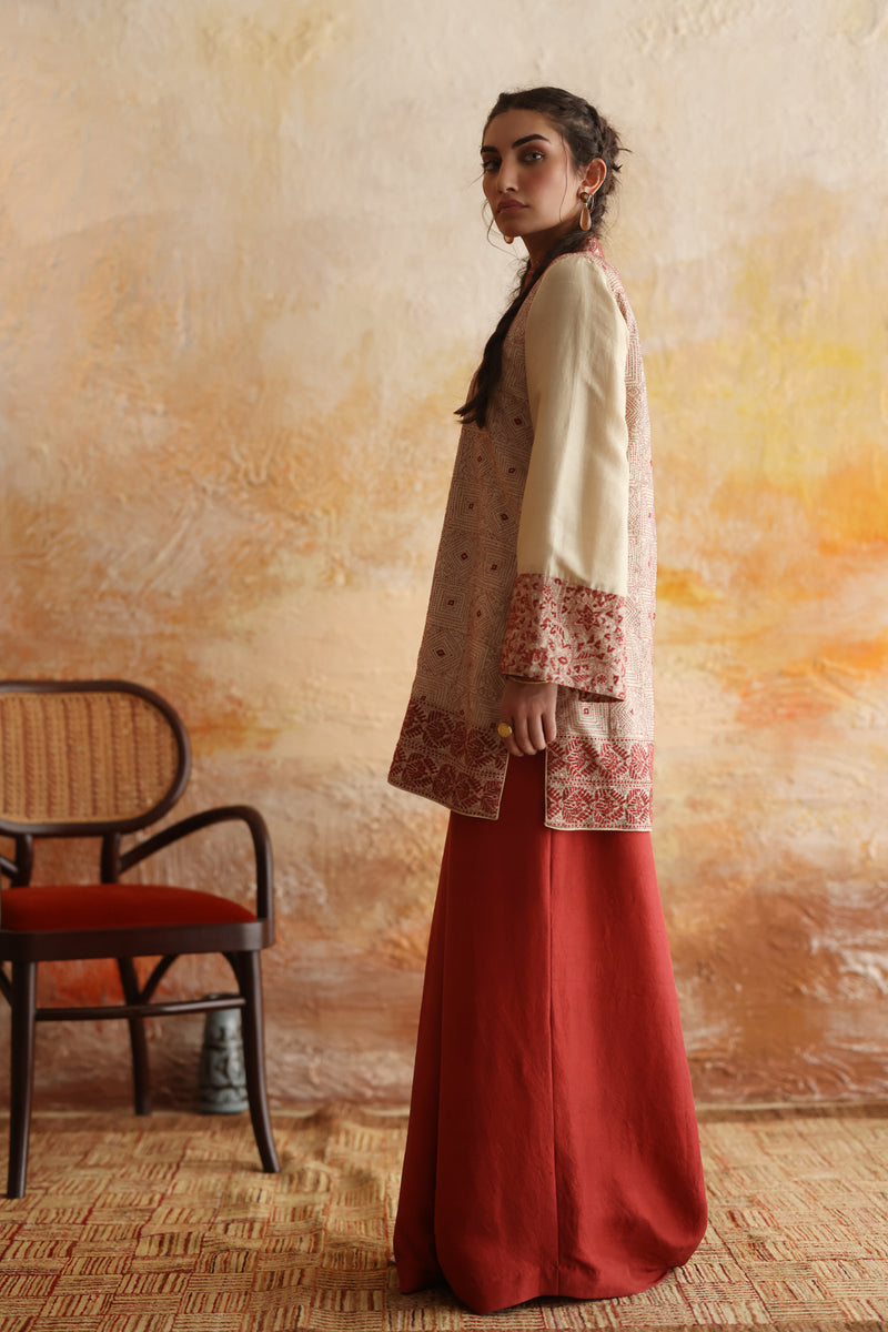 Beige & Rust Kantha Jacket & Palazzo – Aafrinish by Niazi