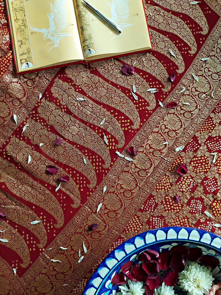 Crimson Red Kutchi Chundri Saree – Aafrinish by Niazi
